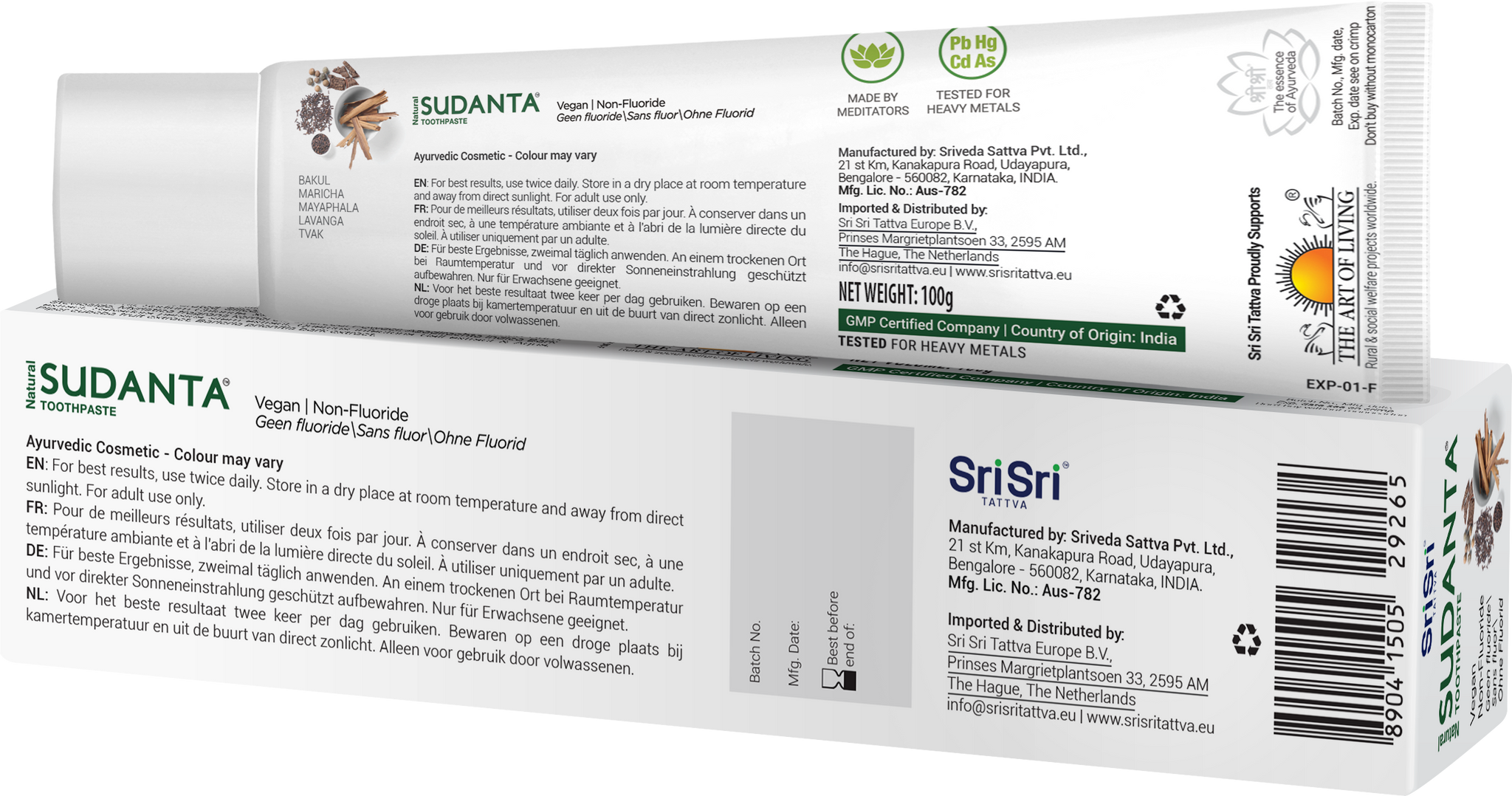 ECOCERT Sudanta Toothpaste 100g | Ayurvedic Dental Care - Sri Sri ...